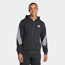 Herren Kapuzensweatshirt "M FI 3S FZ", schwarz, Gr. S, adidas Sportswear, gestreift, Obermaterial: 64% Baumwolle, 36% Polyester, Sweatshirts