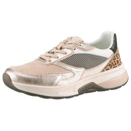 Damen Keilsneaker, Gabor Rollingsoft, Gr. 35, beige, Kalbsleder, Textil, Ziegenveloursleder, Schuhe, Freizeitschuh, Halbschuh, Schn&uuml;rschuh mit