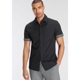 Bruno Banani Herren Kurzarmhemd "mit kurzen &Auml;rmel", schwarz, Basic, Gr. 41, Popeline, Obermaterial: 97% Baumwolle, 3% Elasthan, Hemden