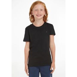 Tommy Hilfiger Jungen T-Shirt "BOYS BASIC CN KNIT", schwarz, Gr. 12, Obermaterial: 100% Baumwolle, Shirts, Kinder Kids Junior MiniMe,f&uuml;r Jungen