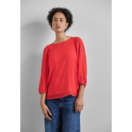 Street One Damen Chiffonbluse, rot, Gr. 34, unifarben, Stoff, 100% Polyester, Blusen, Rundhalsausschnitt