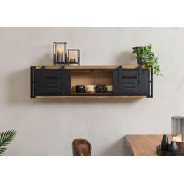 Wandregal Mango 130x25x35 natur klar lackiert / Metall schwarz BLACKBURN #559