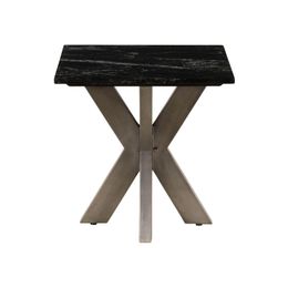 Couchtisch quadratisch 55x55x55 Marmor schwarz / Kreuzgestell Eisen Antik Grau BARCELONA #405