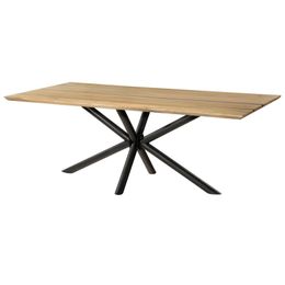 Esstisch Mango 220x100x74 natur lackiert / Epoxid schwarz, Kreuzgestell rund anthrazit matt EPOXY