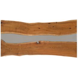 Esstisch Akazie mit Epoxidharz 220x100x76 natur lackiert / Epoxid grau echte Baumkante EPOXY Unikat #1
