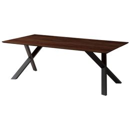 Esstisch Akazie 200x100x75 braun lackiert / ausgestellte X-Beine anthrazit matt SWISS EDGE