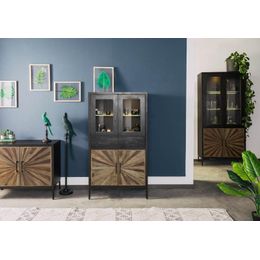 Highboard Sheesham 80x45x145 schwarz lackiert SUN #104
