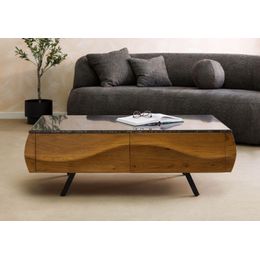 Couchtisch Akazie 124x60x40 natur lackiert / Marmor schwarz MONTREAL #129