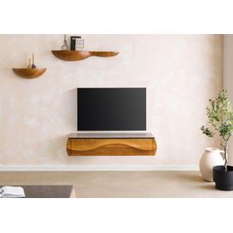 Lowboard Akazie 124x40x25 natur lackiert / Marmor schwarz MONTREAL #131