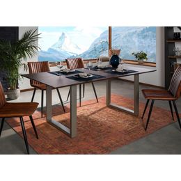 Esstisch Akazie 180x90 braun lackiert / U-Beine silber matt SWISS EDGE