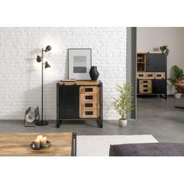 Kommode Mango 90x45x90 natur klar lackiert / Metall schwarz BLACKBURN #108