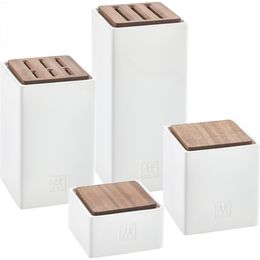 Zwilling Keramik Set 4-tlg weiss, Deckel Sapelliholz, Messerblock, Weiss