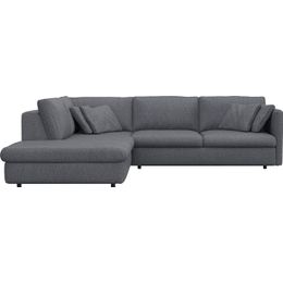 Ecksofa FLEXLUX "Lovane, elegant und zeitlos, bequem, L-Form", blau (navy blau), B:295cm H:84cm T:272cm, 62% Polyester/14% Cotton/7% Linen, Sofas, Ecksofa, Weich & anschmiegsam, gro&szlig;e Sitztiefe auf Kaltschaum, Dekokissen inkl.