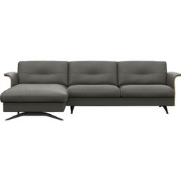 Ecksofa FLEXLUX "Glow, super bequem durch hochwertigem Sitzaufbau mit Federkern, L-Form", grau (warm mineral grau), B:273cm H:81cm T:158cm, 100% Echteder, Sofas, Ecksofa, Modernes skandinavisches Design