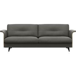 3-Sitzer FLEXLUX "Glow, super bequem durch hochwertigem Sitzaufbau mit Federkern", grau (warm mineral grau), B:224cm H:81cm T:91cm, 100% Echteder, Sofas, Modernes skandinavisches Design