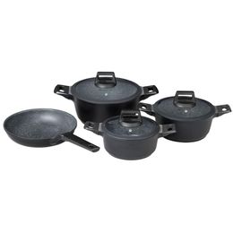 Topf-Set Mulex "MALAGA, aus hochwertigem Aluguss", schwarz, Töpfe, hitzebeständige Bakelitgriffe, inkl. Softtouch-Silikon Glasdeckel