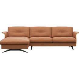 Ecksofa FLEXLUX "Glow, super bequem durch hochwertigem Sitzaufbau mit Federkern, L-Form", braun (modern cognac braun), B:273cm H:81cm T:158cm, 100% Echteder, Sofas, Ecksofa, Modernes skandinavisches Design