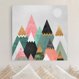 Bilderwelten Leinwandbild - Quadrat Dreieckige Berge mit Goldspitzen