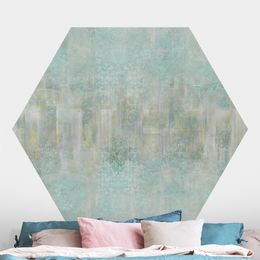 Bilderwelten Hexagon Tapete Vliestapete Shabby Steinoptik blau - Rustikales Betonmuster Mint - Beton Wohnzimmer Schlafzimmer