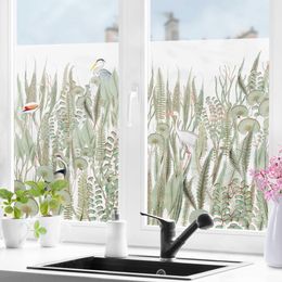 Bilderwelten Fensterfolie Flamingo und Storch mit Pflanzen