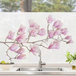 Bilderwelten Fensterfolie Blumen Motiv Sichtschutz rosa - Magnolienzweig - Deko Wohnzimmer Schlafzimmer K&uuml;che
