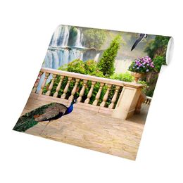 Bilderwelten Fototapete Natur Fotomontage Wandtapete bunt - M&auml;rchenhafter Ausblick - Wasserfall Wohnzimmer Schlafzimmer