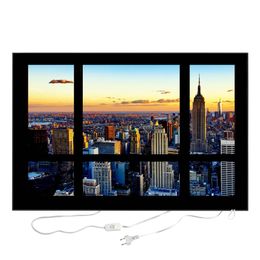 Bilderwelten LED-Wechselbild Fensterausblick - Sonnenaufgang New York