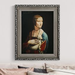 Bilderwelten Bild mit Barockrahmen Antik originell modern Barock rot - Leonardo da Vinci - Die Dame mit dem Hermelin - edle Optik Wohnzimmer Schlafzimmer