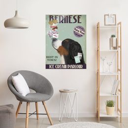 Bilderwelten Glasbild - Hochformat Berner Sennenhund mit Eis