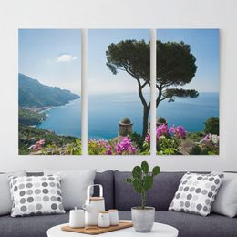 Bilderwelten 3-teiliges Leinwandbild - Querformat Ausblick vom Garten aufs Meer