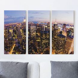 Bilderwelten 3-teiliges Leinwandbild - Querformat New York Skyline bei Nacht