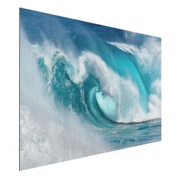 Bilderwelten Alu Dibond Outdoor Bild Strand blau Motiv wetterfest - Tosende Wellen - Landschaft Wohnzimmer Schlafzimmer