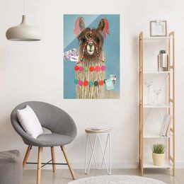 Bilderwelten Glasbild - Hochformat Lama mit Schmuck I