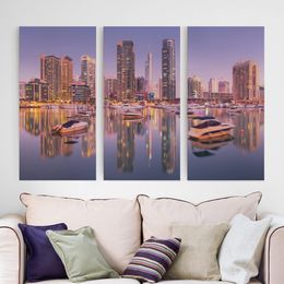 Bilderwelten 3-teiliges Leinwandbild - Querformat Dubai Skyline und Marina