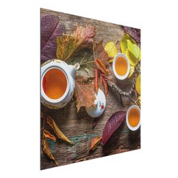 Bilderwelten Alu Dibond Outdoor Bild Kulinarisch orange modern wetterfest - Tee im September - Deko K&uuml;che