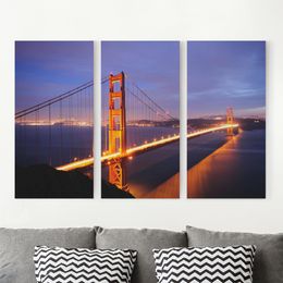 Bilderwelten 3-teiliges Leinwandbild - Querformat Golden Gate Bridge bei Nacht