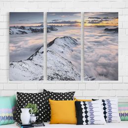 Bilderwelten 3-teiliges Leinwandbild - Querformat Blick &uuml;ber Wolken und Berge