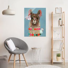 Bilderwelten Glasbild - Hochformat Lama mit Schmuck I