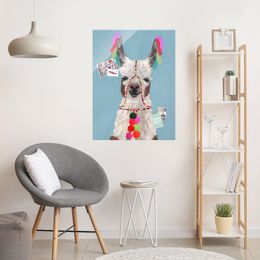 Bilderwelten Glasbild - Hochformat Lama mit Schmuck III