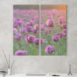 Bilderwelten 2-teiliges Leinwandbild - Quadrat Violette Schlafmohn Blumenwiese im Fr&uuml;hling