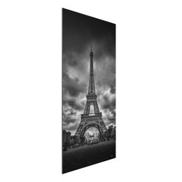 Bilderwelten Alu-Dibond Outdoor Bild Eiffelturm vor Wolken schwarz-wei&szlig;