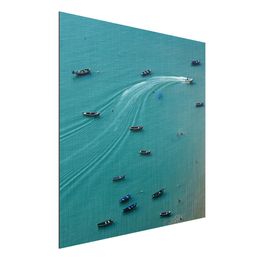 Bilderwelten Alu Dibond Outdoor Bild Strand einzigartig Motiv wetterfest - Ankernde Fischerboote - Boot Schiff & U-Boot Wohnzimmer Schlafzimmer