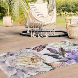 Vinylteppich Zartes Aquarell Boho Bl&uuml;ten und Federn Muster