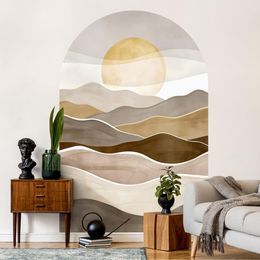 Bilderwelten Rundbogen Tapete Minimalistische Boho Landschaft Beige Grau