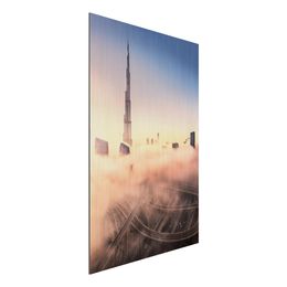 Bilderwelten Alu Dibond Outdoor Bild Stadt pastell Motiv wetterfest - Himmlische Skyline von Dubai - Architektur Wohnzimmer Schlafzimmer