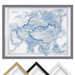 Bilderwelten Bild mit Rahmen - Querformat Karte in Blaut&ouml;nen - Asien