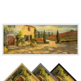 Bilderwelten Bild mit Rahmen Natur gelb modern inkl. Rahmung - Italienische Landschaft - Toskana - Italien Wohnzimmer Schlafzimmer