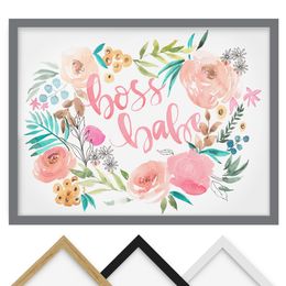 Bilderwelten Bild mit Rahmen - Querformat Rosa Bl&uuml;ten - Boss Babe