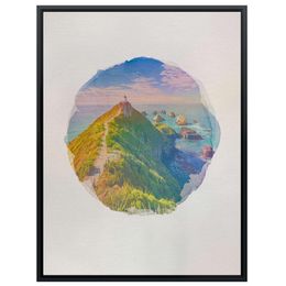 Bilderwelten Leinwandbild - Hochformat Wasserfarben - Nugget Point Leuchtturm und Meer Neuseeland
