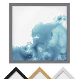 Bilderwelten Bild mit Rahmen - Quadrat Welle Aquarell T&uuml;rkis II